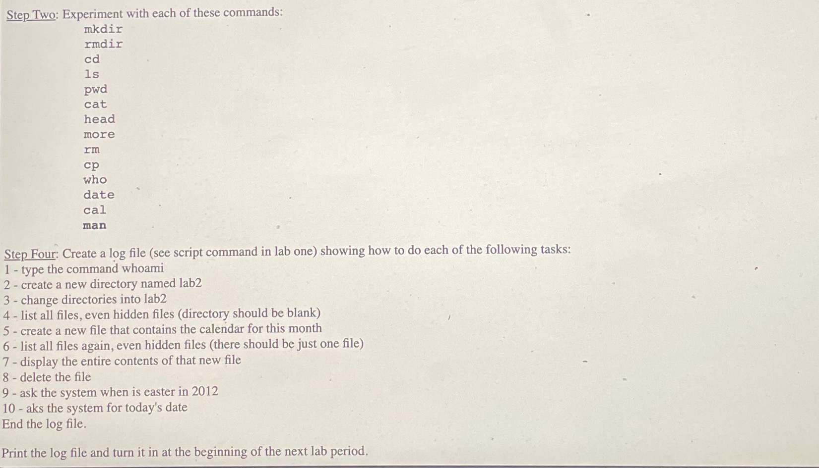 Solved Using Basic Linux Commands.Step Two: Experiment with | Chegg.com
