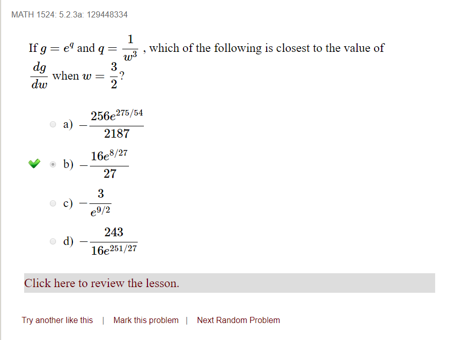 Solved MATH 1524: 5.2.3a: 129448334 If g = eº and q= - , | Chegg.com