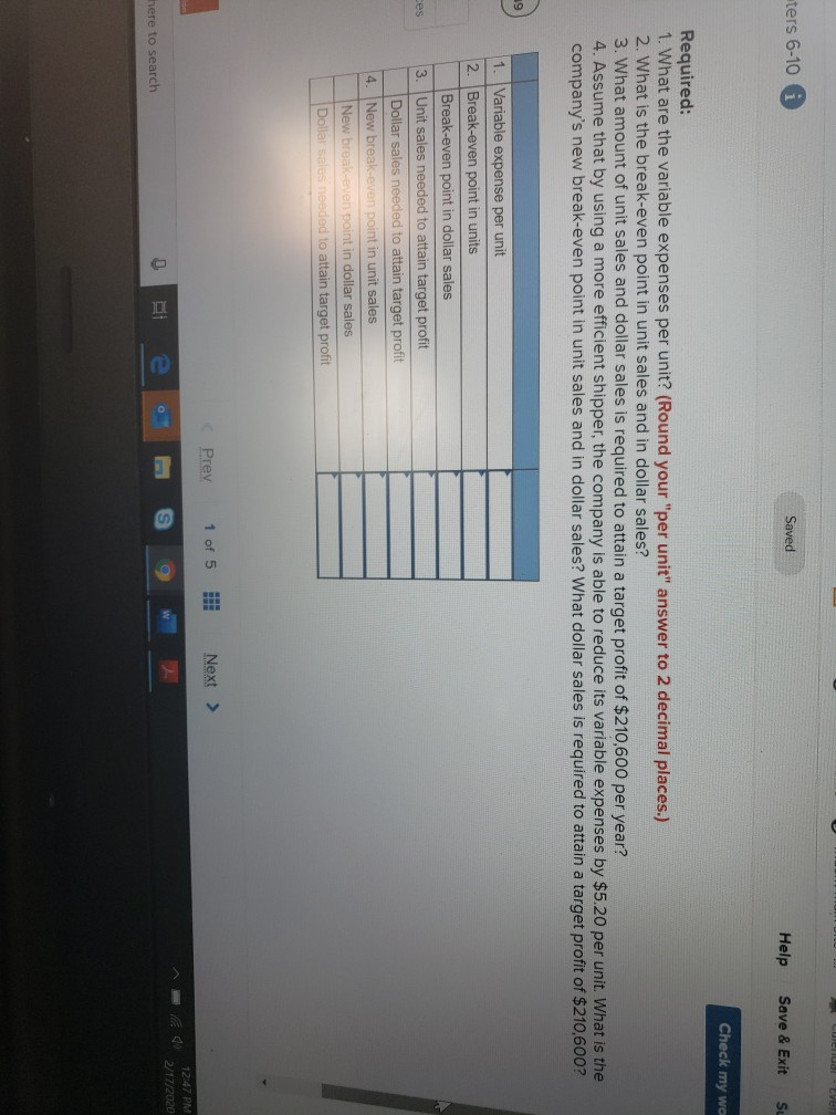 Solved s 6-10 Saved Help Save & Exit Submi Check my work | Chegg.com