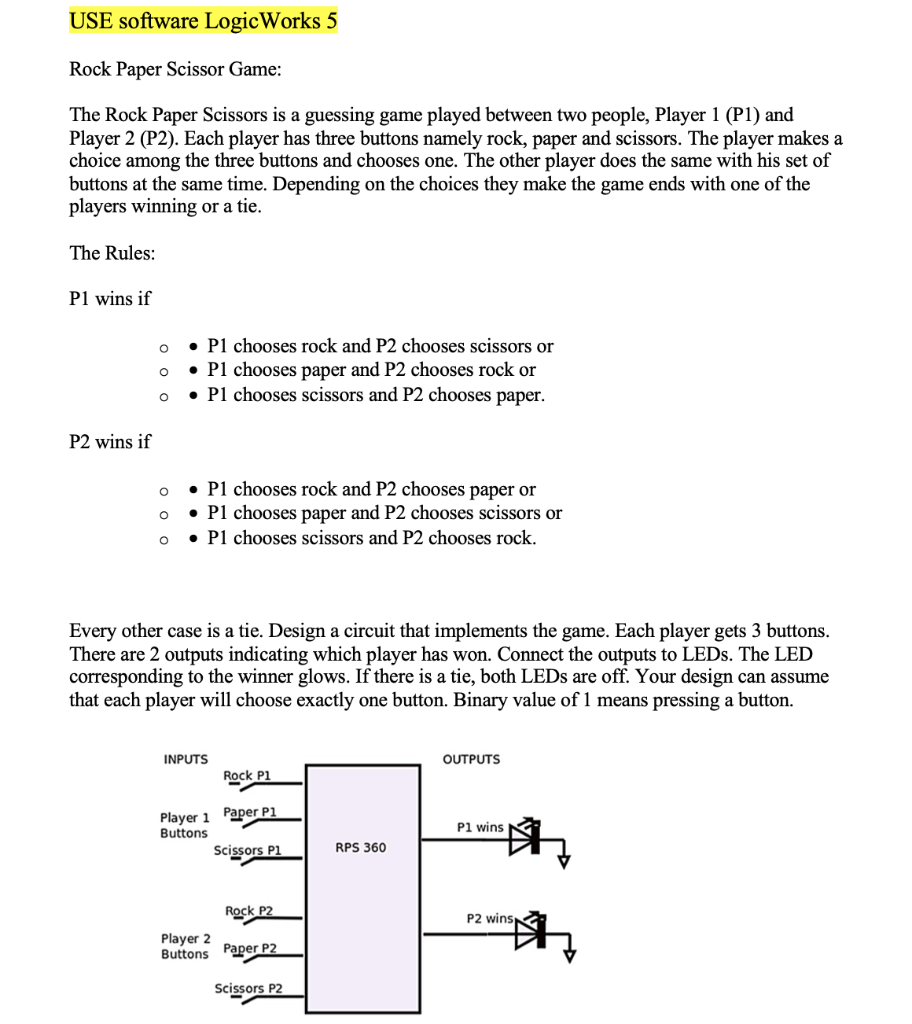 USE software Logic Works 5 Rock Paper Scissor Game: | Chegg.com
