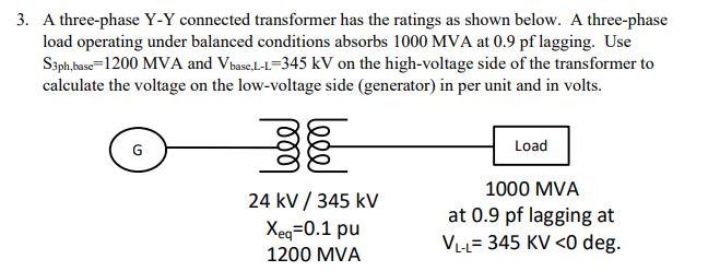 Solved 3. A three-phase Y-Y connected transformer has the | Chegg.com