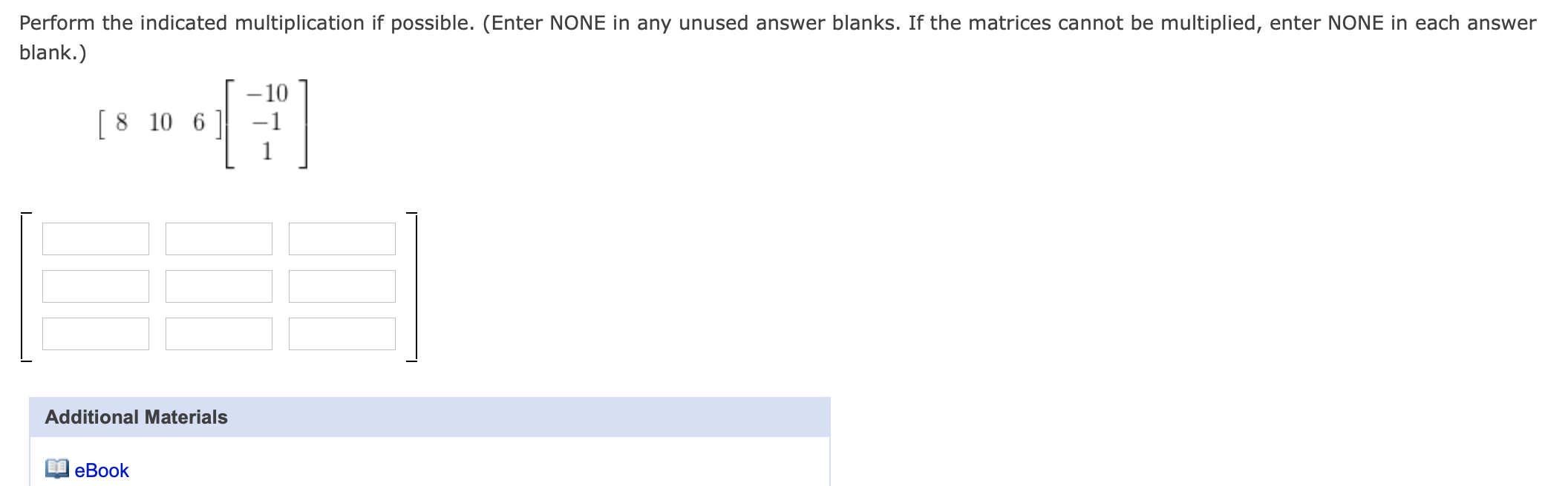 Solved [8106]⎣⎡−10−11⎦⎤ | Chegg.com