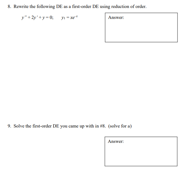 Solved 8. Rewrite the following DE as a first-order DE using | Chegg.com