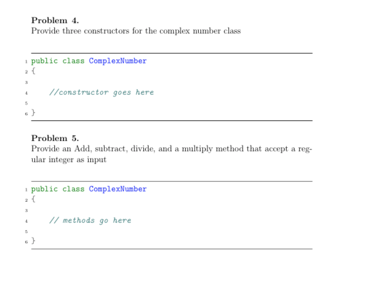Solved Please write a java language code for complex numbers | Chegg.com