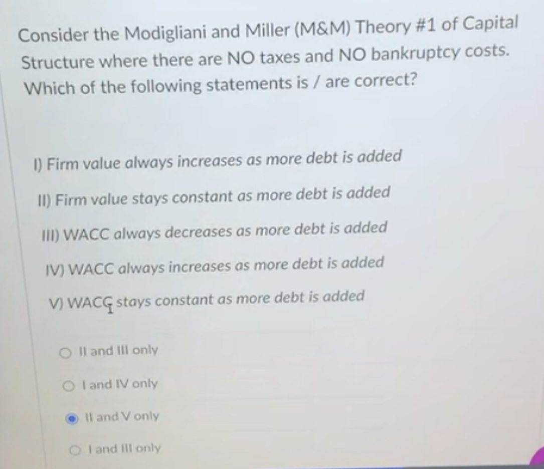 Solved Consider the Modigliani and Miller (M&M) Theory #1 of | Chegg.com