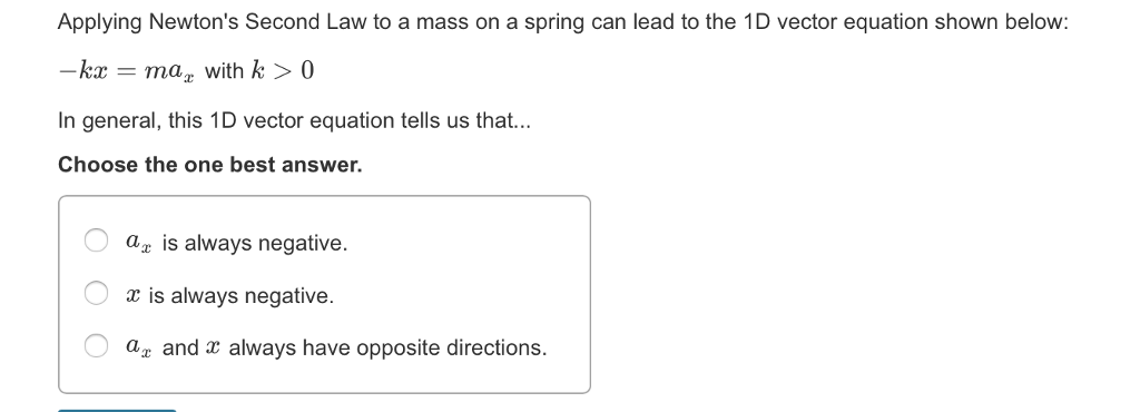Solved Applying Newton's Second Law to a mass on a spring | Chegg.com