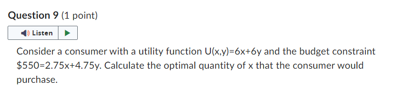 Solved Consider a consumer with a utility function | Chegg.com