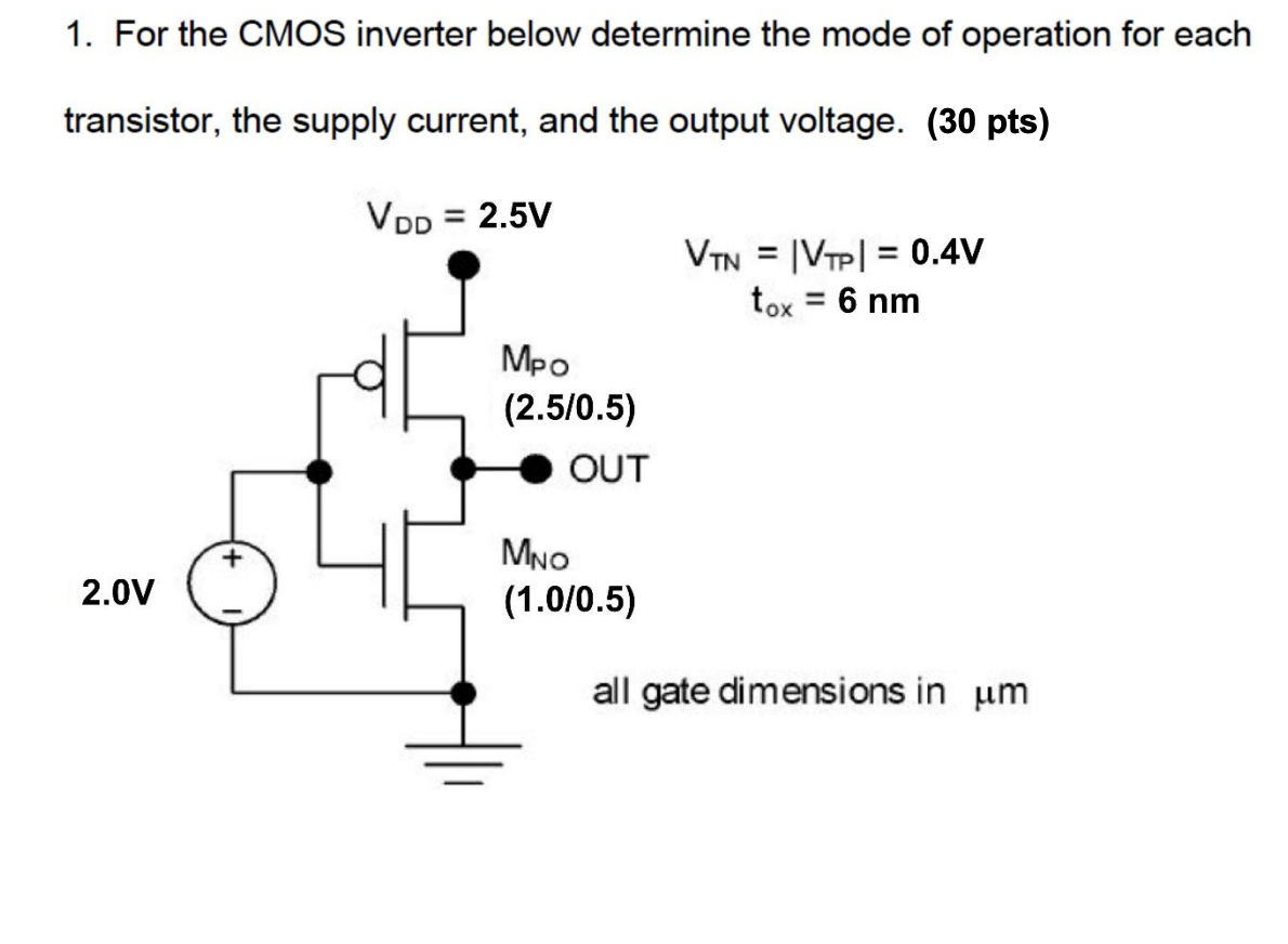 Solved 1. For the CMOS inverter below determine the mode of | Chegg.com