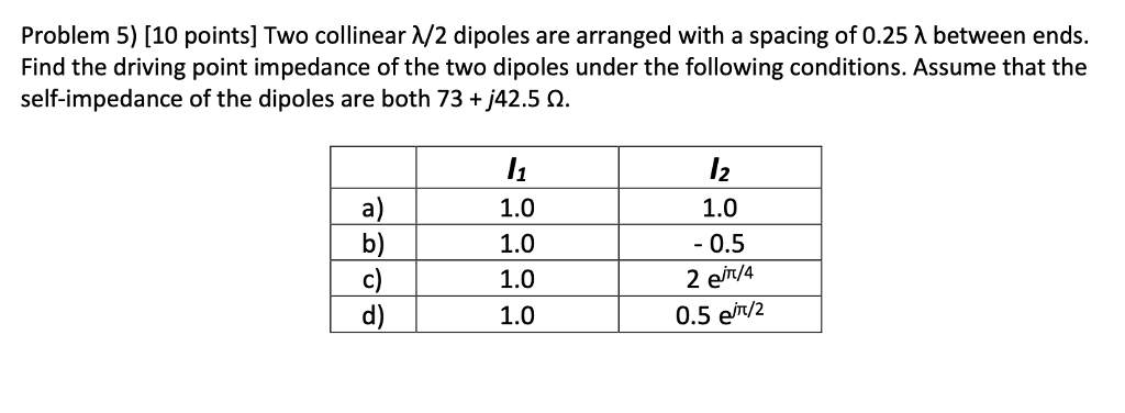 Solved Problem 5) [10 points] Two collinear λ/2 dipoles are | Chegg.com