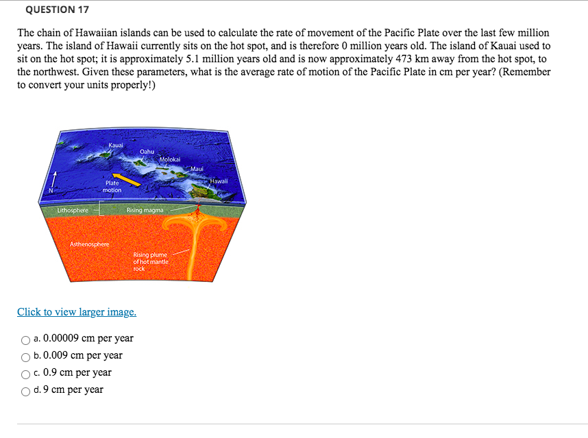 Solved QUESTION 17 The chain of Hawaiian islands can be used | Chegg.com