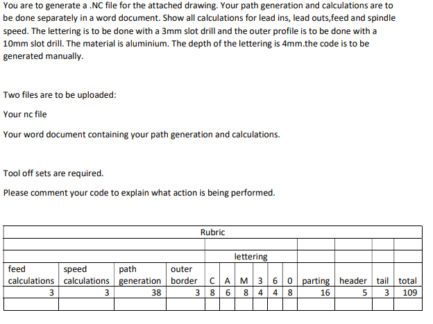 You are to generate a .NC file for the attached | Chegg.com