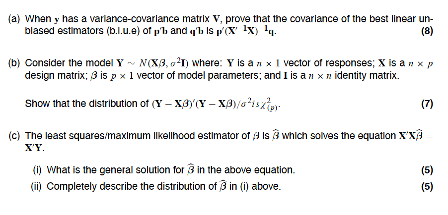 Solved A When Y Has A Variance Covariance Matrix V Prove