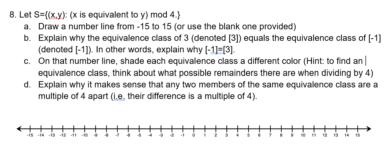 Solved 8. Let S={(x,y) : (x is equivalent to y)mod4. a. Draw | Chegg.com