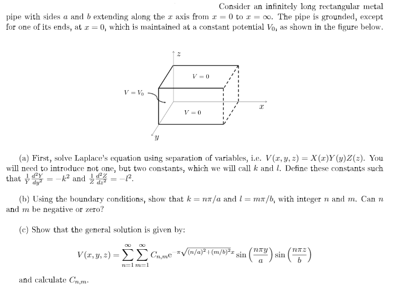 Solved Consider an infinitely long rectangular metal pipe | Chegg.com