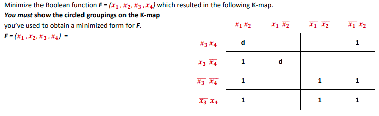 Solved Minimize the Boolean function F = (X1, X2, x3, x4) | Chegg.com