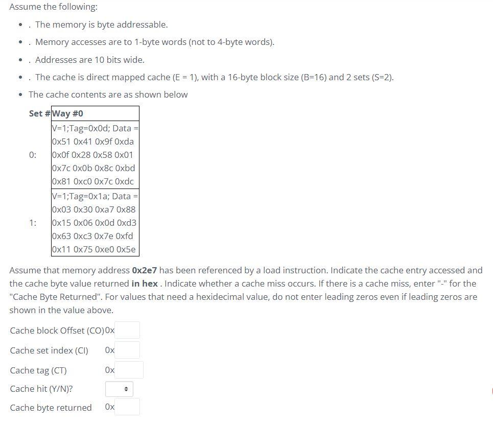 Solved Assume the following: The memory is byte addressable. | Chegg.com