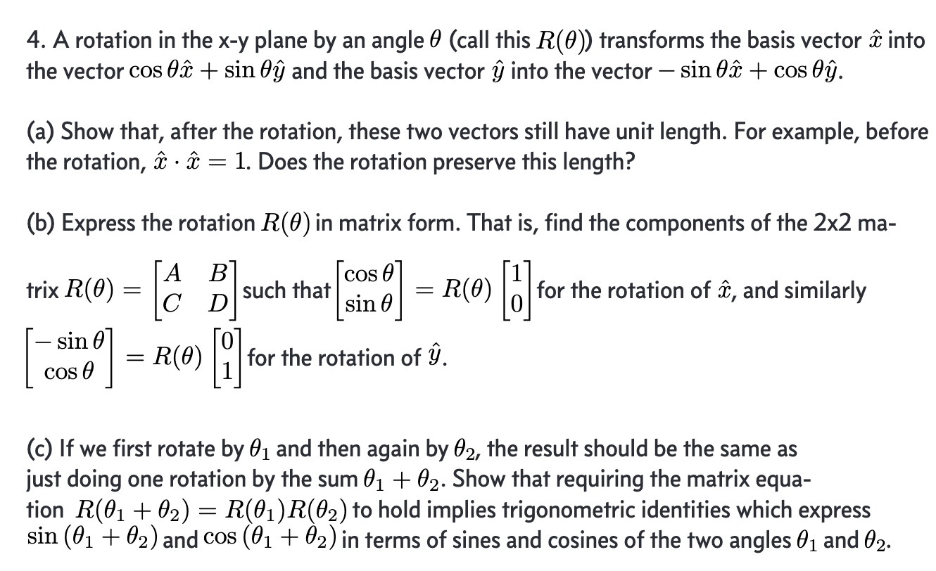 Solved A rotation in the x-y ﻿plane by an angle θ (call this | Chegg.com