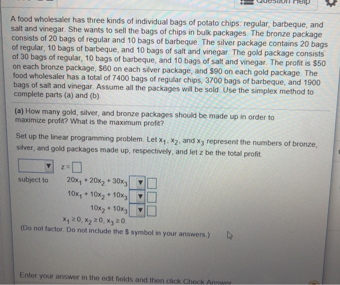 Solved 7.5.8-BE Question Help * A food wholesaler has three | Chegg.com