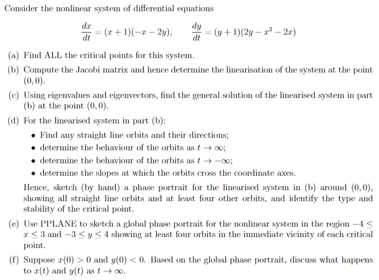Solved Consider the nonlinear system of differential | Chegg.com