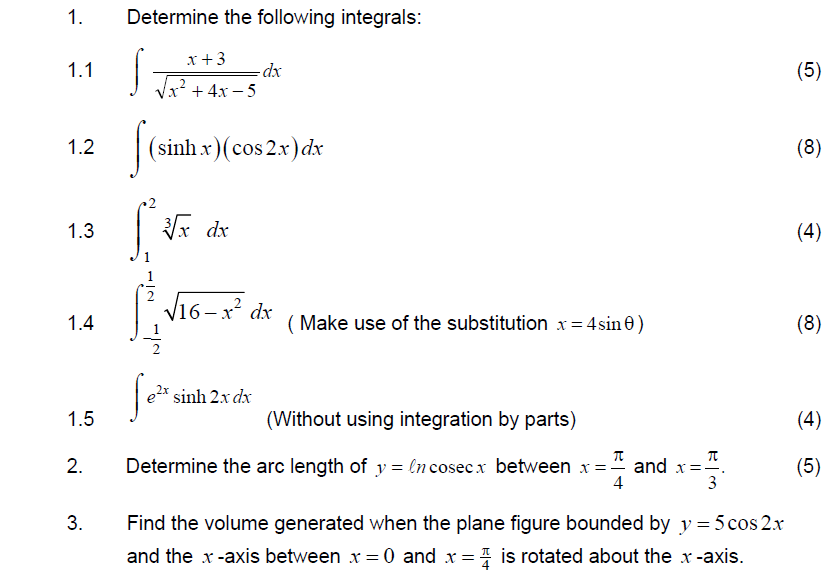 Solved 1. Determine the following integrals: 1.1 x +3 -dx | Chegg.com