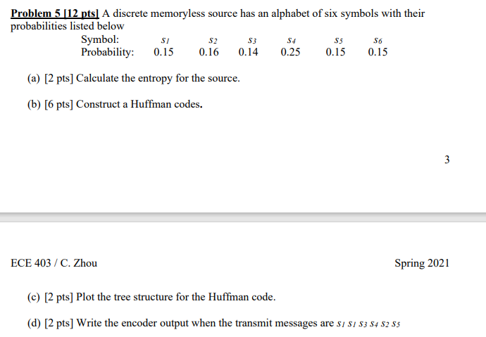 Solved SI S3 S6 Problem 5 [12 pts] A discrete memoryless | Chegg.com