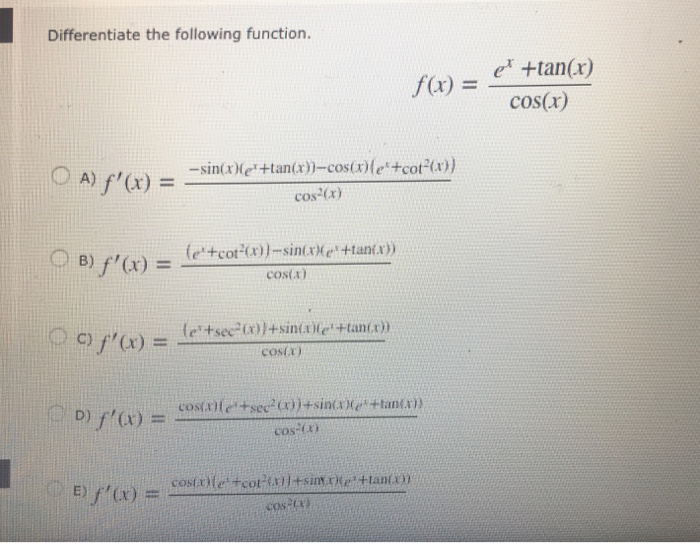 Solved Differentiate the following function. f (x) = w^2 + | Chegg.com