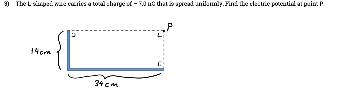 Solved 3) The L-shaped wire carries a total charge of - 7.0 | Chegg.com