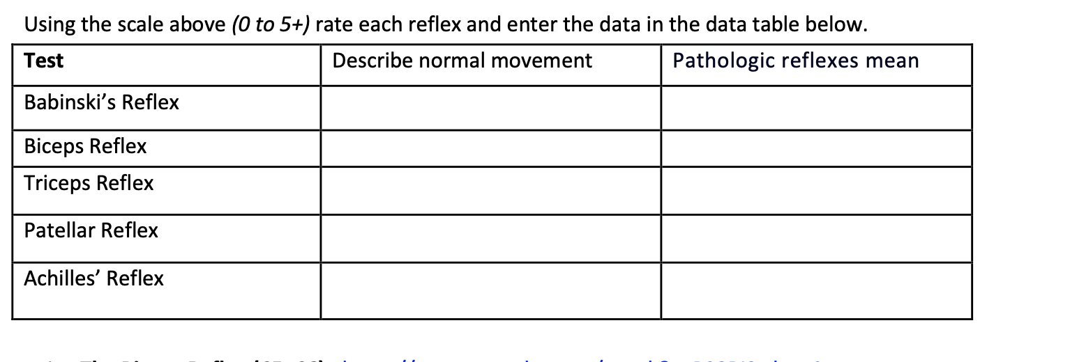 Solved Using the scale above (0 to 5+) rate each reflex and | Chegg.com