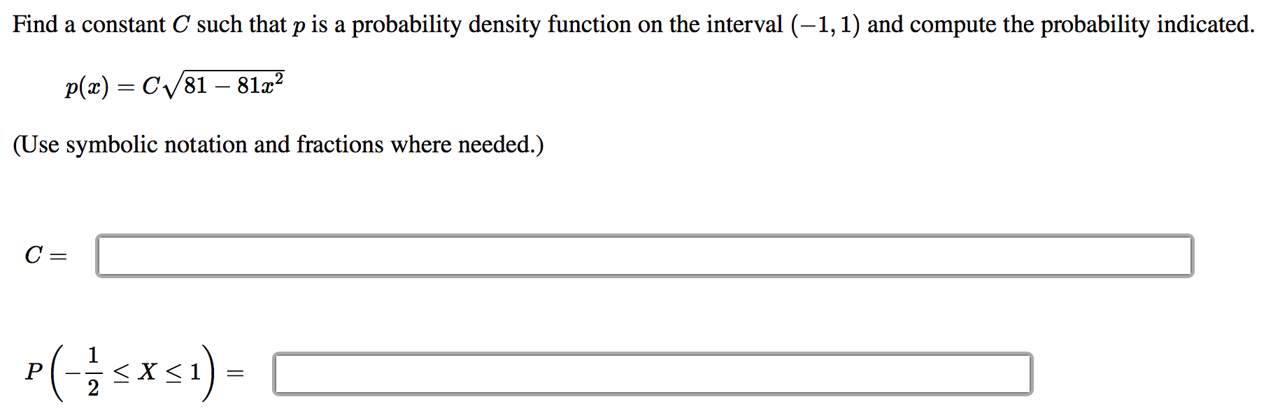 Solved Find a constant C such that p is a probability | Chegg.com