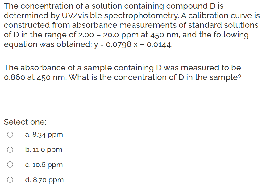 Solved The concentration of a solution containing compound D | Chegg.com