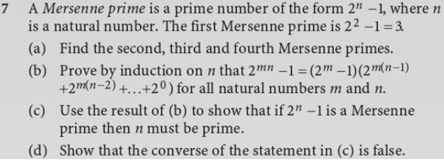 Solved 7 A Mersenne prime is a prime number of the form 2" – | Chegg.com