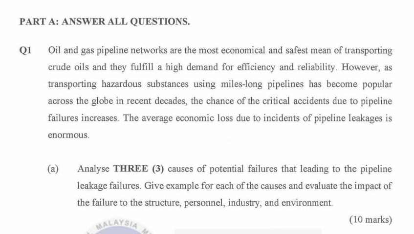 Solved PART A: ANSWER ALL QUESTIONS. Q1 Oil and gas pipeline | Chegg.com