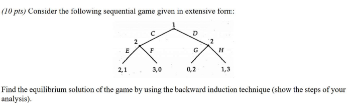 Solved (10 pts) Consider the following sequential game given | Chegg.com