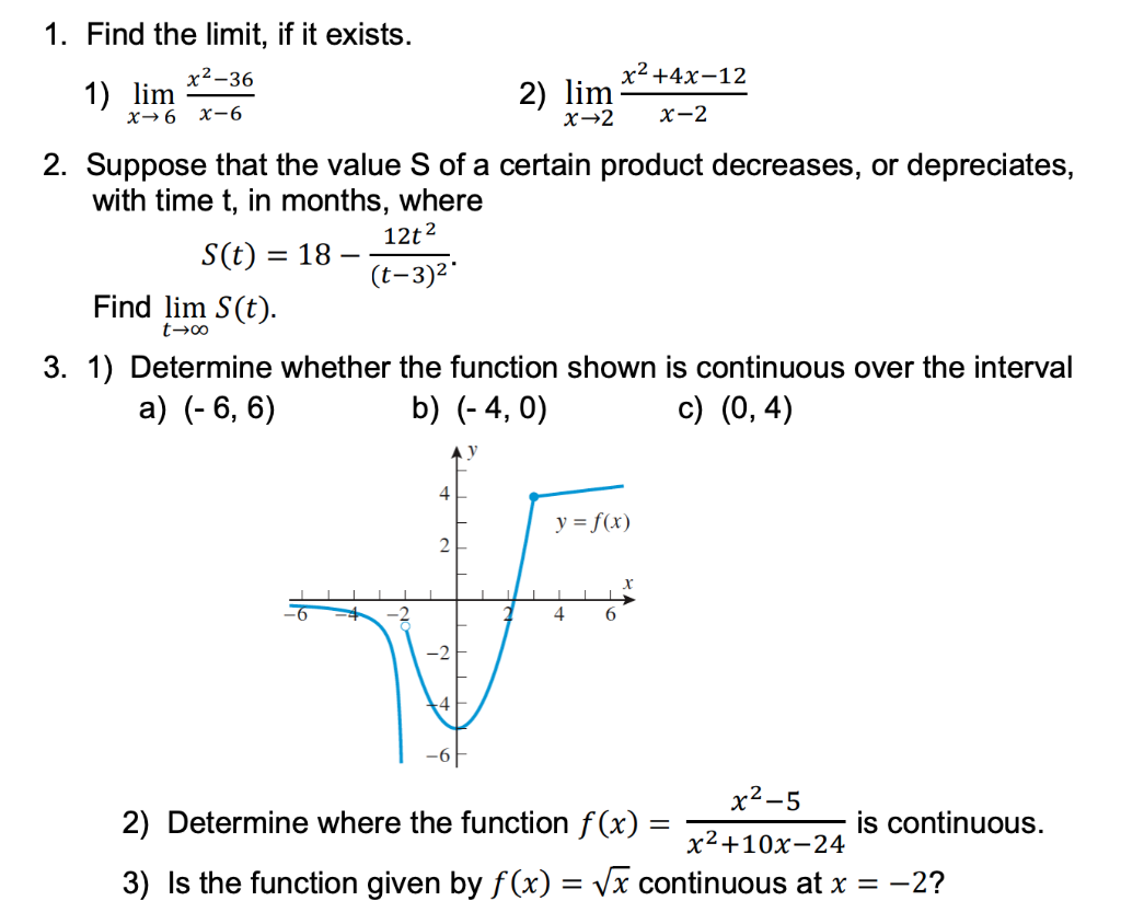 Solved 1. Find the limit, if it exists. 1) limx→6x−6x2−36 2) | Chegg.com