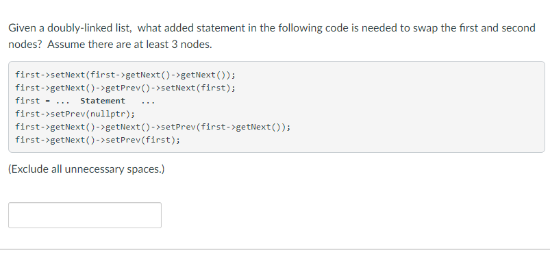 Solved Given a doubly-linked list, what added statement in | Chegg.com