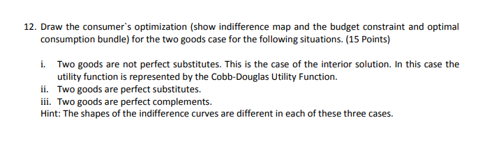 Solved 12. Draw the consumer's optimization (show | Chegg.com