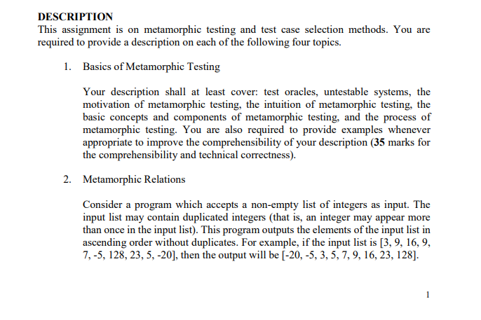 DESCRIPTION This assignment is on metamorphic testing | Chegg.com
