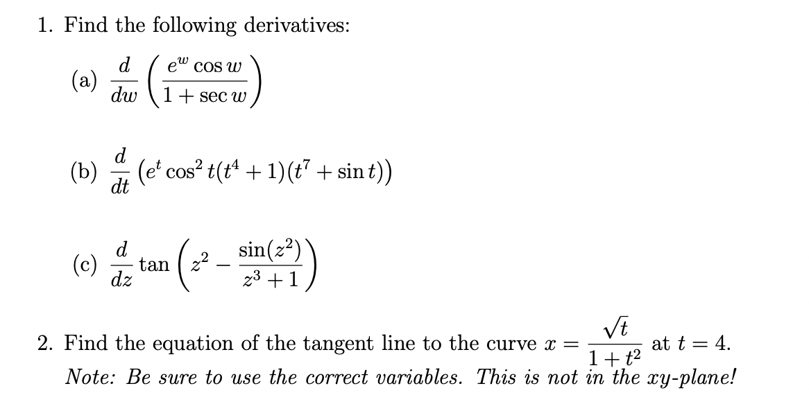 Solved 1. Find the following derivatives: (a) | Chegg.com