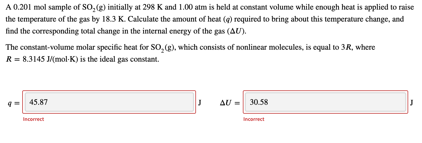 Solved A 0.201 mol sample of SO2(g) initially at 298 K and | Chegg.com