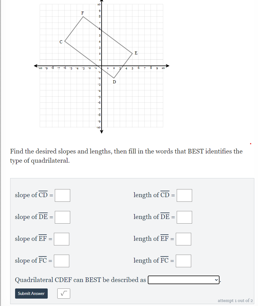 Solved Find the desired slopes and lengths, then fill in the | Chegg.com