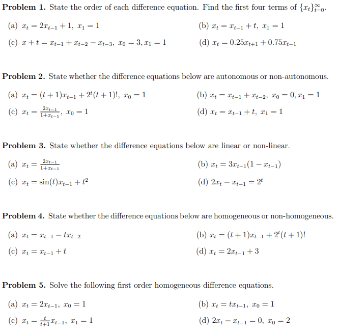 Solved Problem 1. State the order of each difference | Chegg.com