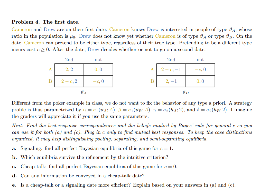Solved Problem 4. ﻿The first date.Cameron and Drew are on | Chegg.com