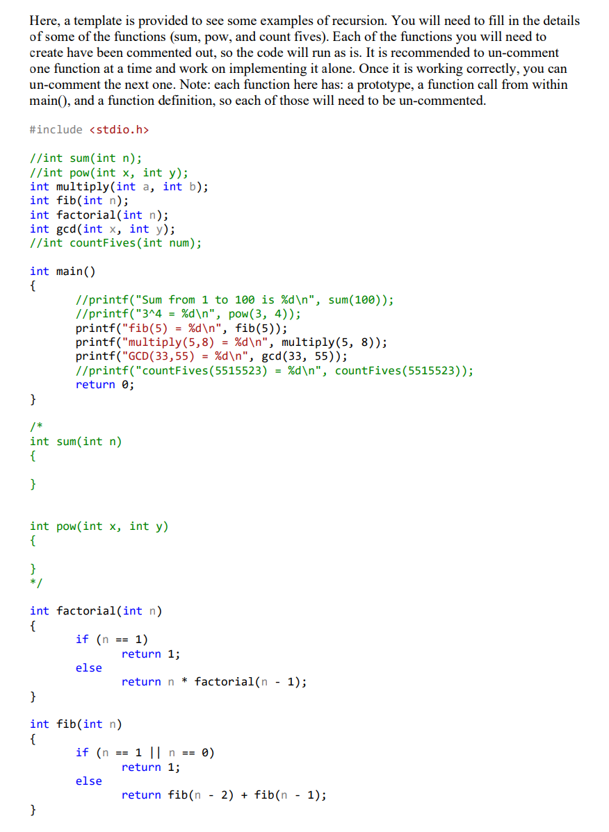 Solved Write the following functions recursively: int | Chegg.com