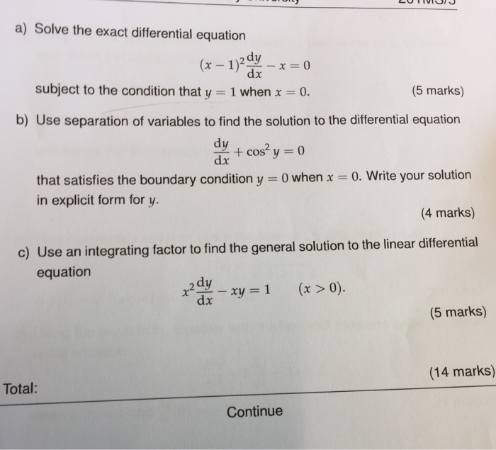 Solved a) Solve the exact differential equation dx 1 when x | Chegg.com