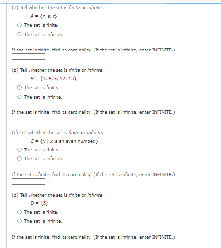 Solved (a) ﻿Tell whether the set is finite or | Chegg.com