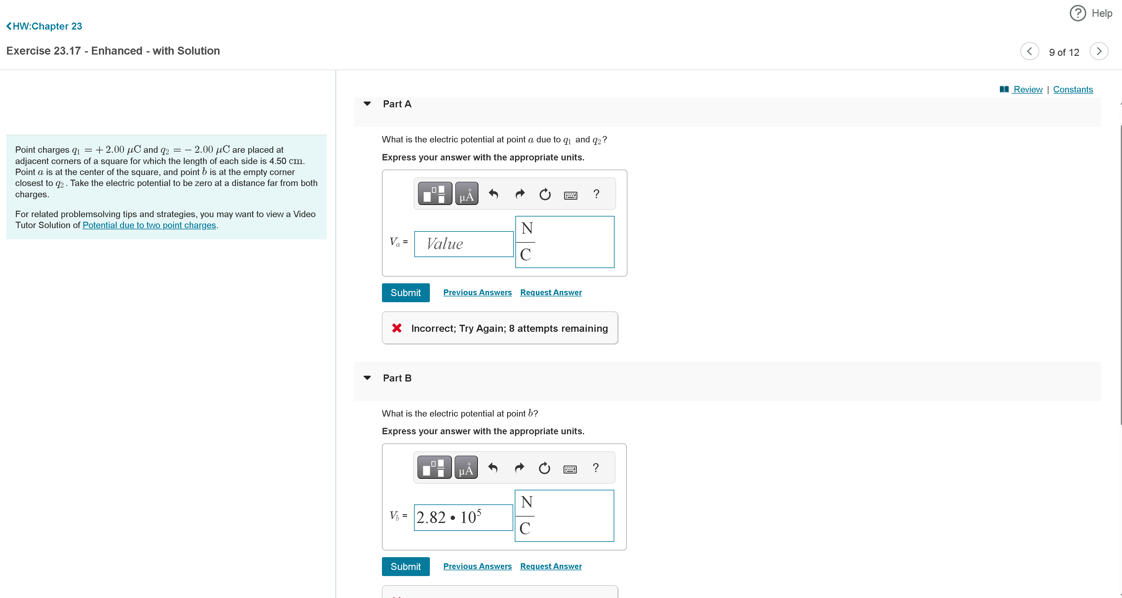 Solved q2=-2.00μC4.50cmabq2aq1q2bq1=+2.00μC ﻿and q2=-2.00μC | Chegg.com