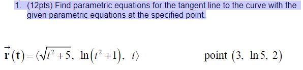 Solved Find parametric equations for the tangent line to the | Chegg.com