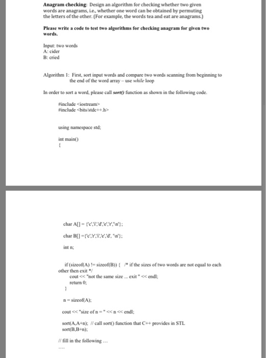 Solved Anagram checking Design an algorithm for checking | Chegg.com