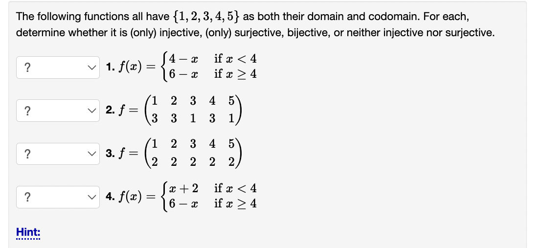 Solved The Following Functions All Have {1 2 3 4 5} As Both