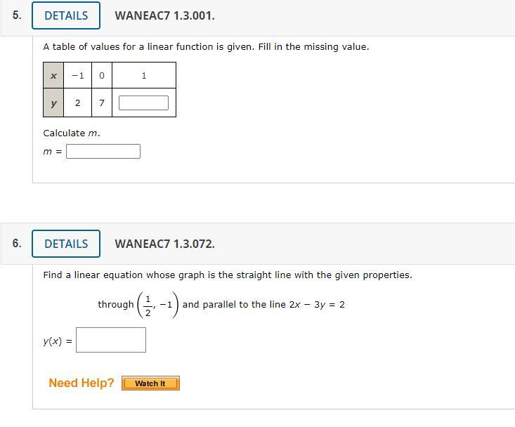 Solved A table of values for a linear function is given. | Chegg.com